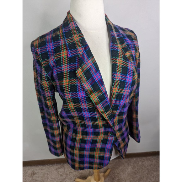 By Choice | Jackets & Coats | Vintage 8s Blazer Black Colorful Check ...